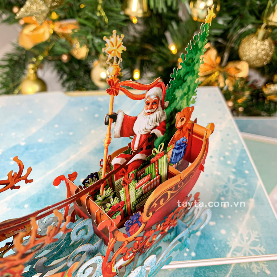 Thiệp 3D Giáng Sinh Ông Già Noel rực rỡ xinh xắn